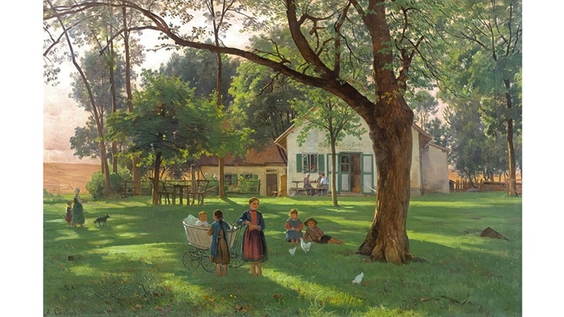 Under the Old Linden Trees Near Erding by Adolf Chelius children ...